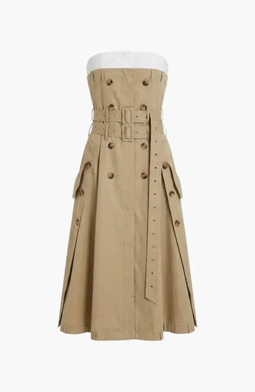 MODENAIRE Strapless Trench Midi Dress With Double Belt Detail