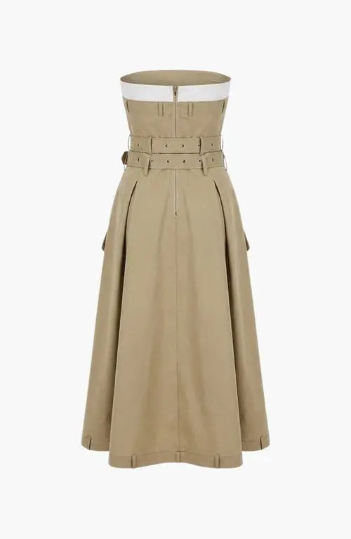 MODENAIRE Strapless Trench Midi Dress With Double Belt Detail