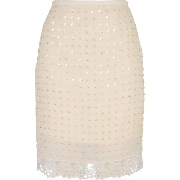 MODENAIRE Embellished Sequin Lace Hem Mini Skirt