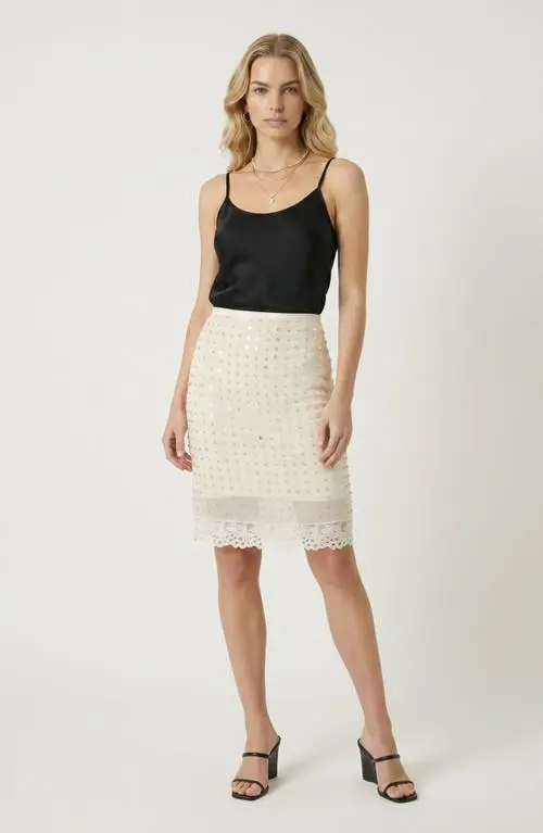 MODENAIRE Embellished Sequin Lace Hem Mini Skirt