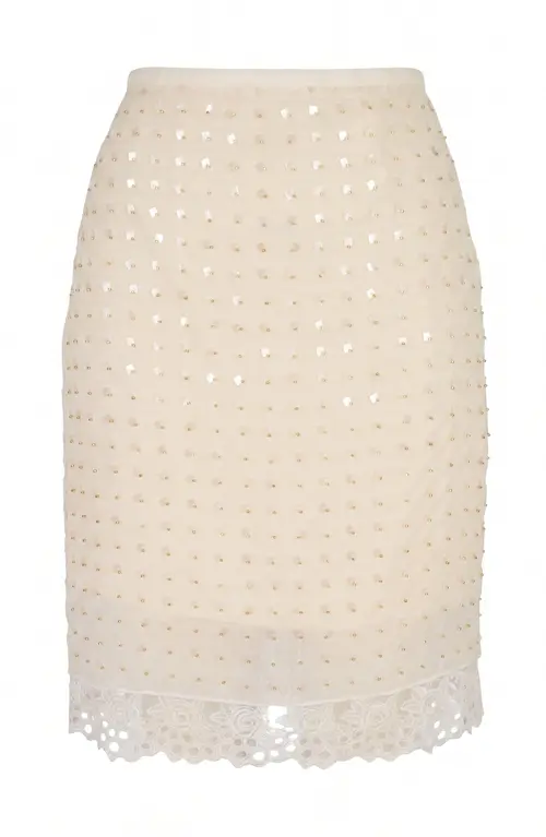 MODENAIRE Embellished Sequin Lace Hem Mini Skirt