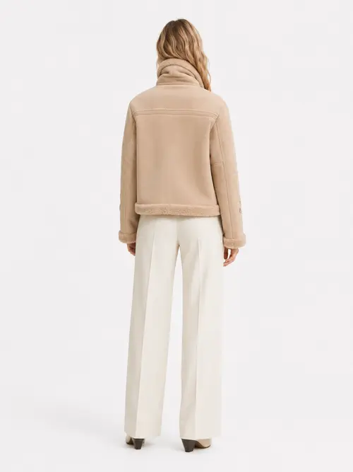 MINE BILGI Embroidered Merino Curly Shearling Biker Jacket