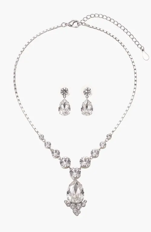 MODENAIRE Teardrop Crystal Necklace And Earrings Set - Silver