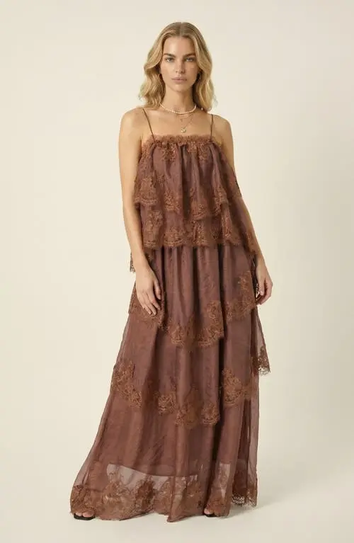 MODENAIRE Sleeveless Lace Tiered Maxi Dress