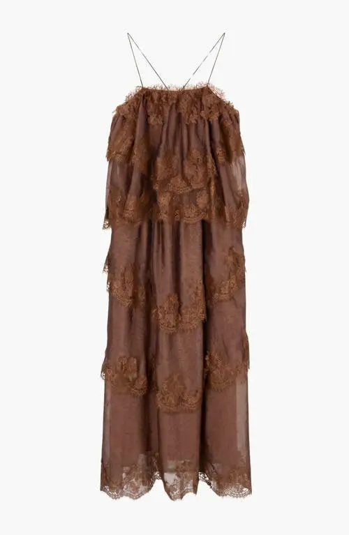 MODENAIRE Sleeveless Lace Tiered Maxi Dress