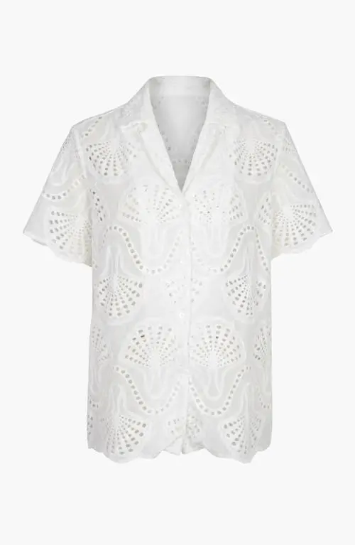 MODENAIRE Scalloped Eyelet Shirt With Coastal Shell Motif
