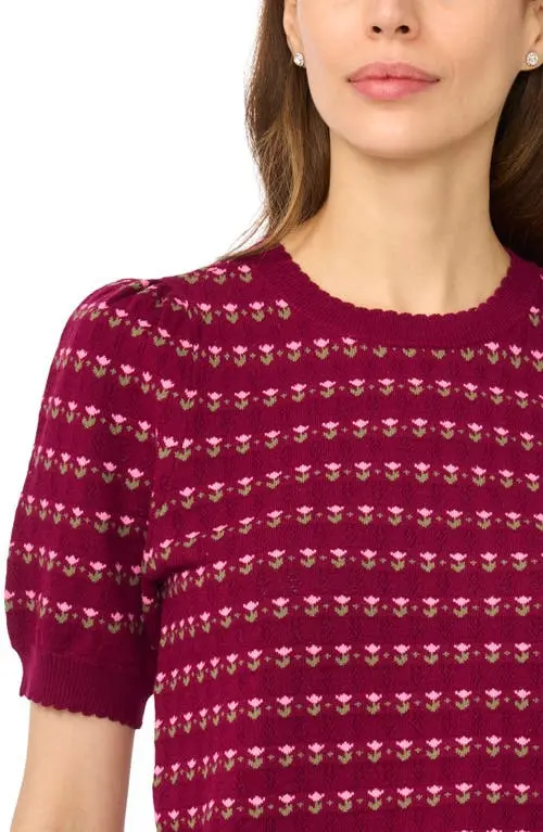 CECE DUPRAZ Flower Pointelle Short Sleeve Sweater