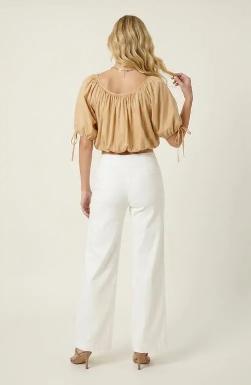 MODENAIRE Puff Sleeve Top With Gathered Neckline