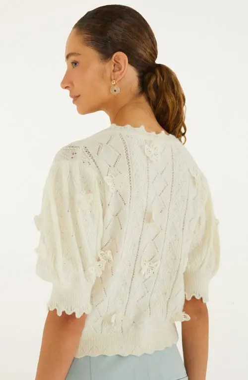 Farm Rio Richilieu Butterfly Appliqué Pointelle Sweater