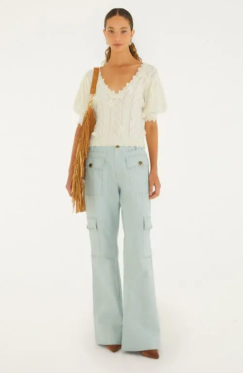 Farm Rio Richilieu Butterfly Appliqué Pointelle Sweater