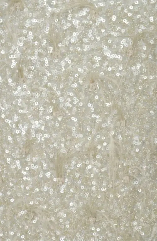 MODENAIRE Sequin Mermaid Maxi Dress With Feather Trim