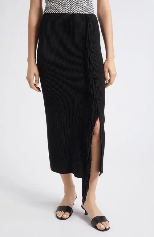 Emporio Armani High Waist Fringe Skirt - Solid Black
