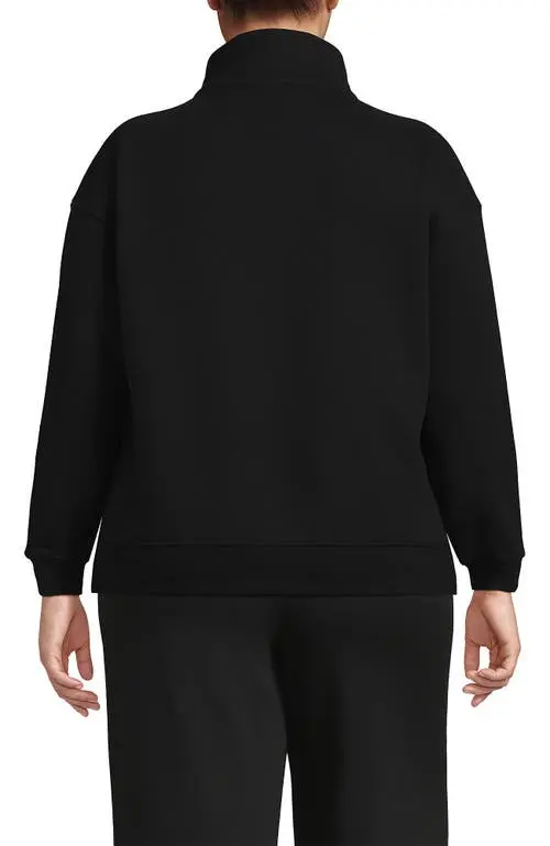 LANDS' END Serious Sweats Relaxed Quarter Zip Pullover - Black