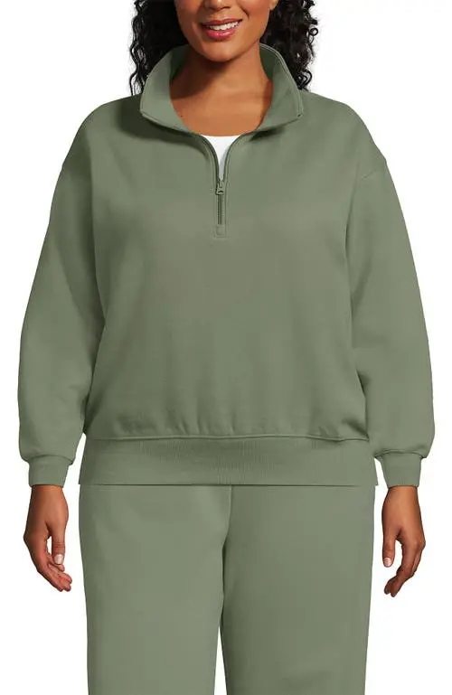 LANDS' END Serious Sweats Relaxed Quarter Zip Pullover - Sage