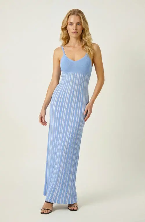 MODENAIRE Sleeveless Knitted Striped Maxi Dress - Blue
