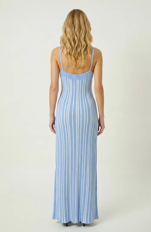 MODENAIRE Sleeveless Knitted Striped Maxi Dress - Blue