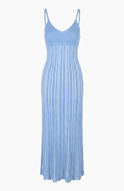 MODENAIRE Sleeveless Knitted Striped Maxi Dress - Blue