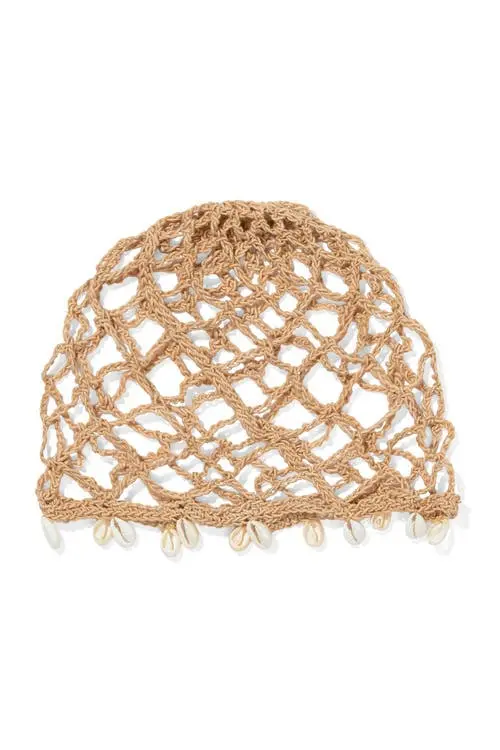 HAIR DRAMA CO. Sun-kissed Shell Veilcrochet Beanie - Beige