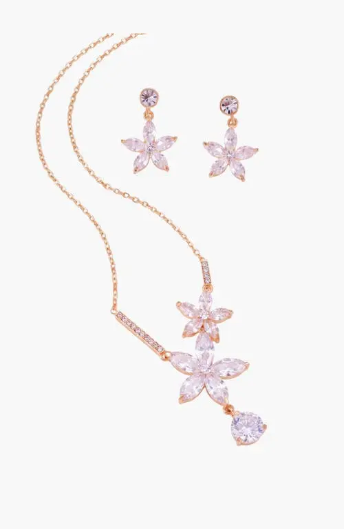 MODENAIRE Flower Crystal Necklace & Earrings Set