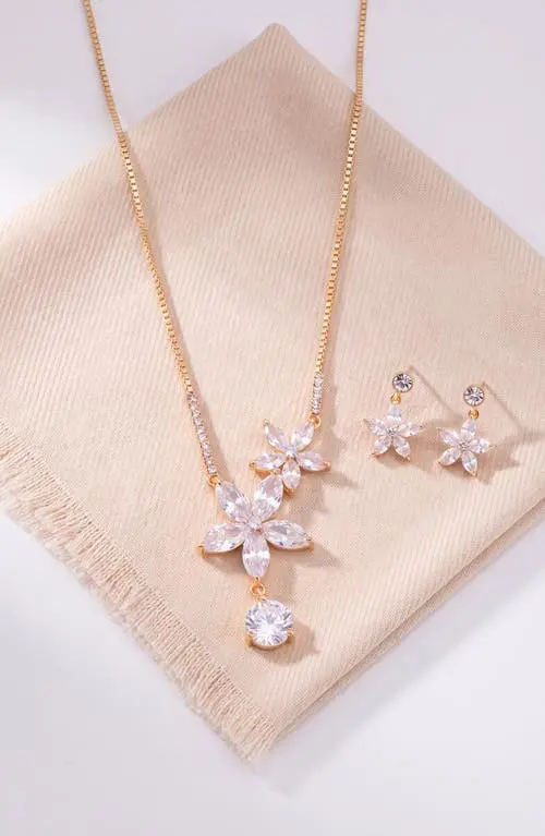 MODENAIRE Flower Crystal Necklace & Earrings Set
