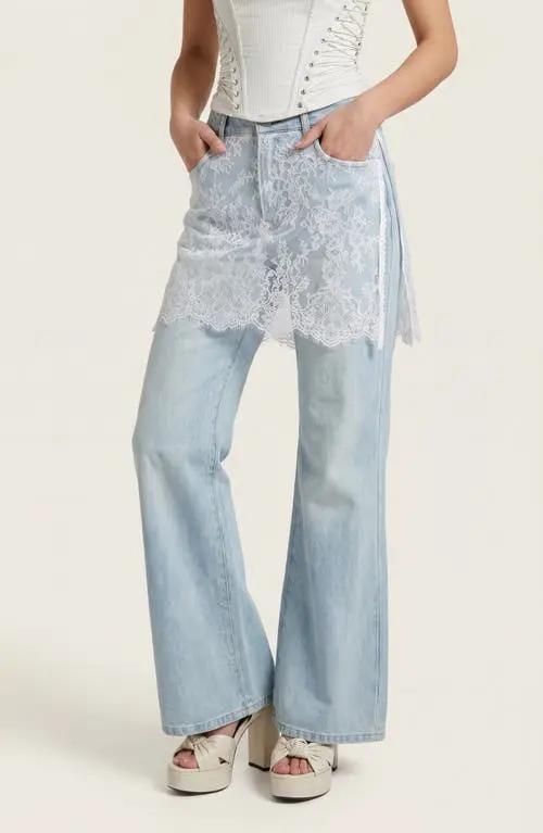 MODENAIRE Wide Leg Pants With Lace Overlay