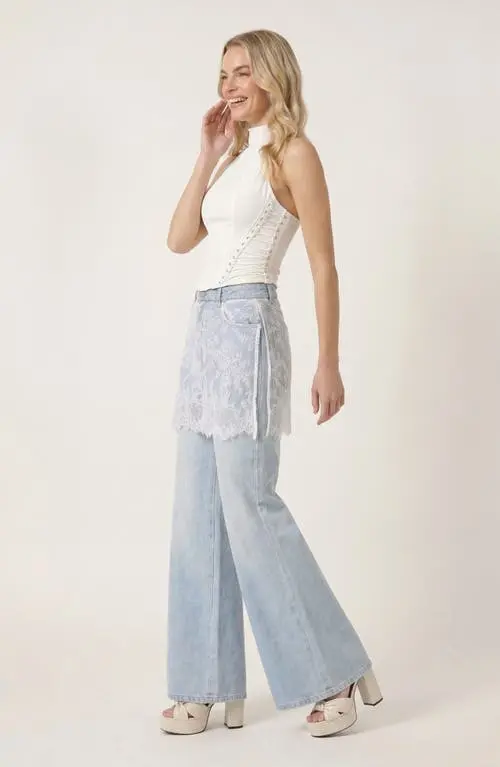 MODENAIRE Wide Leg Pants With Lace Overlay