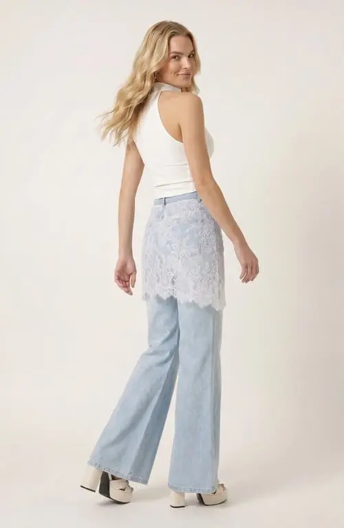 MODENAIRE Wide Leg Pants With Lace Overlay