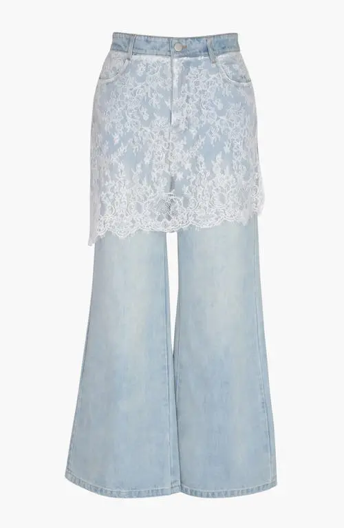 MODENAIRE Wide Leg Pants With Lace Overlay