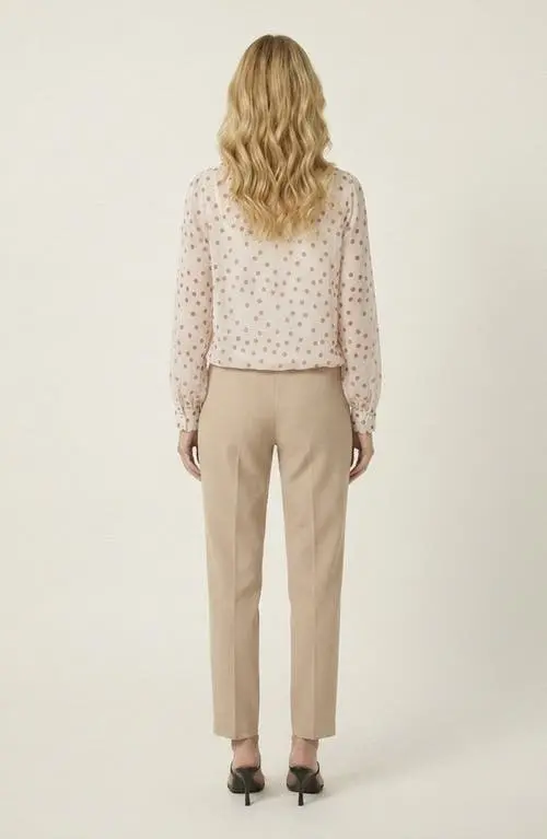 MODENAIRE Summer Polka Dot Tie Neck Long Sleeve Blouse