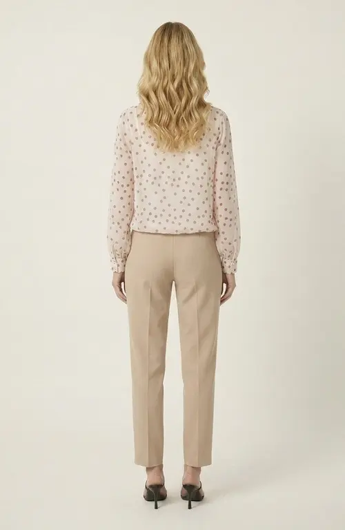 MODENAIRE Polka Dot Tie Neck Long Sleeve Sheer Blouse - Red