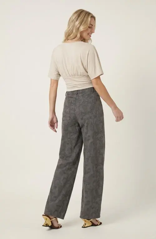 MODENAIRE Textured Floral Wide Leg Pants