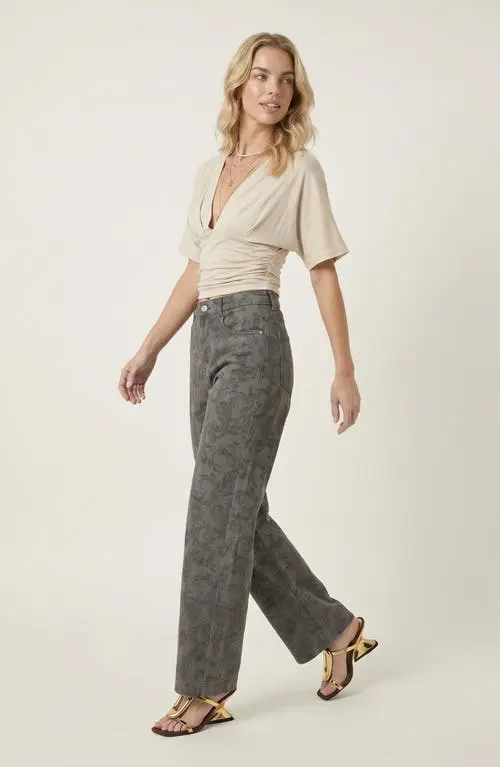 MODENAIRE Textured Floral Wide Leg Pants