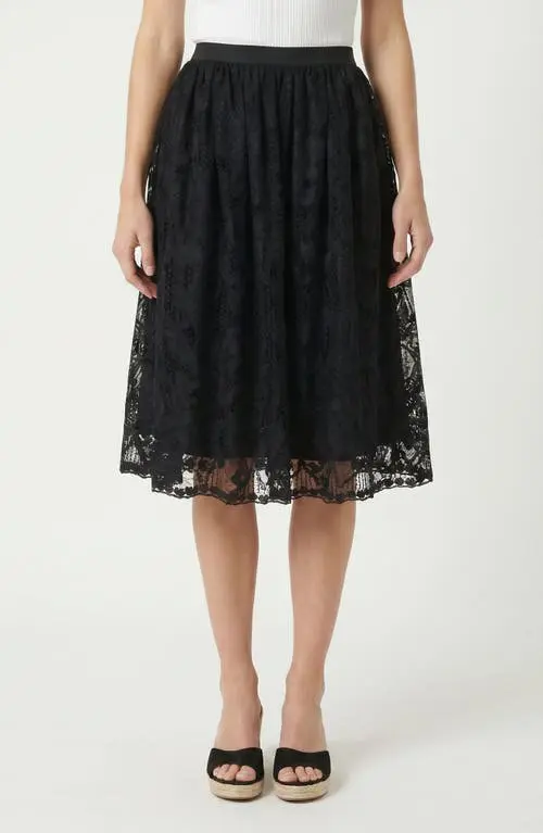 MODENAIRE High-waist Lace Overlay Mini Skirt With Sheer Hem