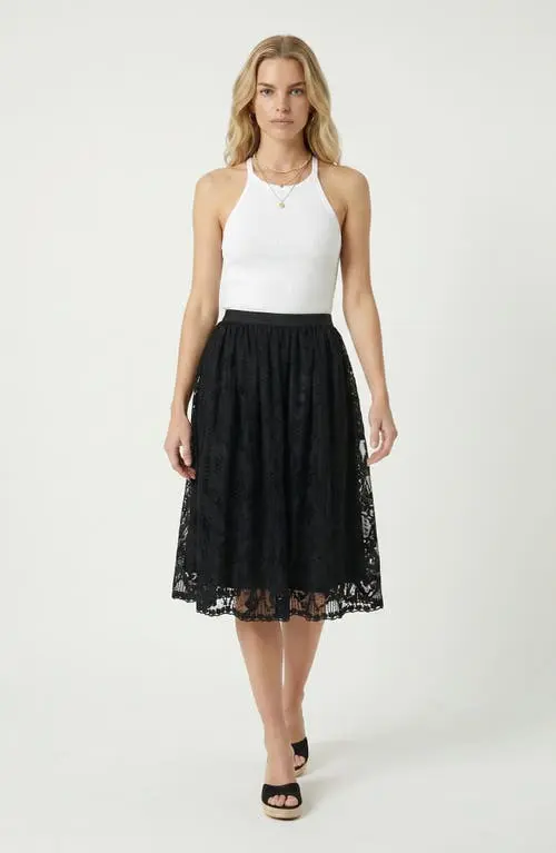 MODENAIRE High-waist Lace Overlay Mini Skirt With Sheer Hem