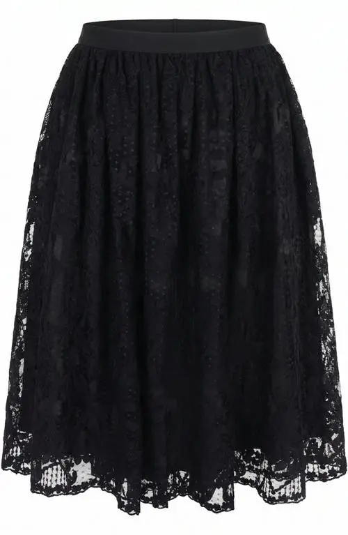 MODENAIRE High-waist Lace Overlay Mini Skirt With Sheer Hem