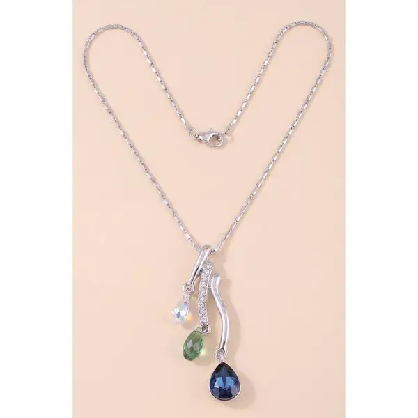 MODENAIRE Crystal Trio Teardrop Pendant Necklace
