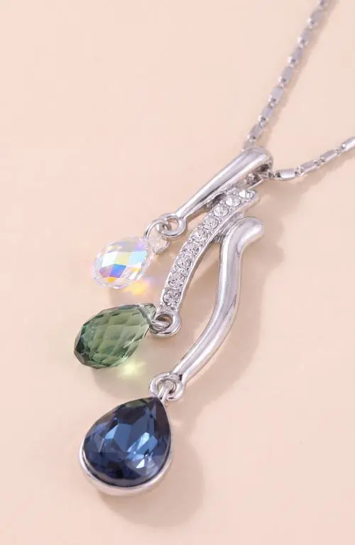 MODENAIRE Crystal Trio Teardrop Pendant Necklace