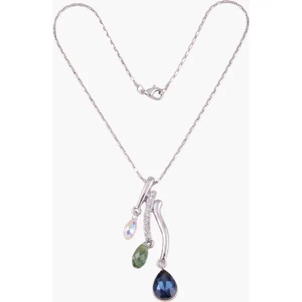 MODENAIRE Crystal Trio Teardrop Pendant Necklace - Silver