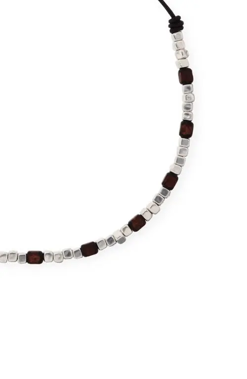UNODE50 Leather Necklace With Sterling Plated Beads And Wood