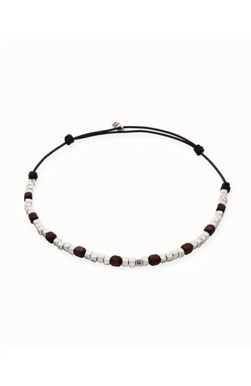 UNODE50 Leather Necklace With Sterling Plated Beads And Wood