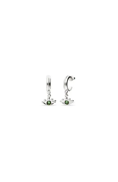 UNODE50 Plated Hoop Earrings With Eye Motif And Green Crystal - Silver