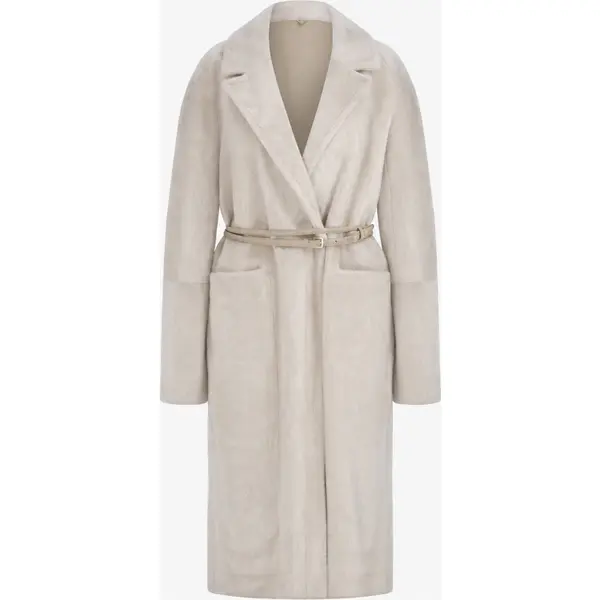 MINE BILGI Serenade Reversible Shearling Long Coat With Leather Belt
