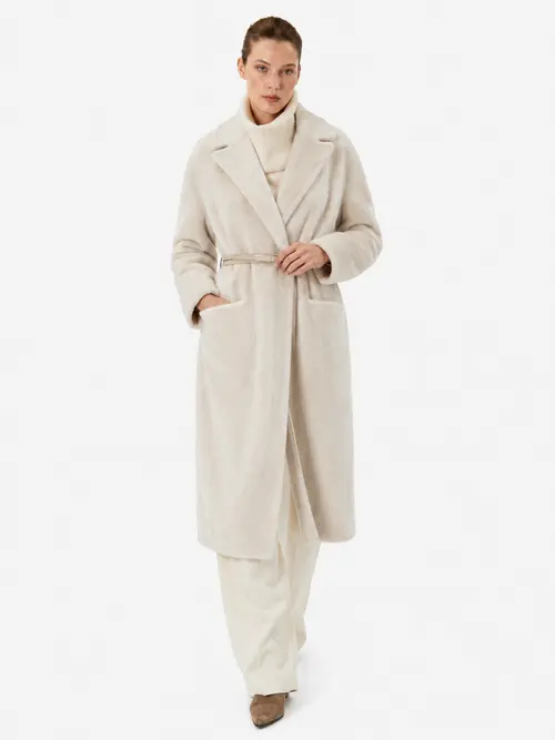 MINE BILGI Serenade Reversible Shearling Long Coat With Leather Belt