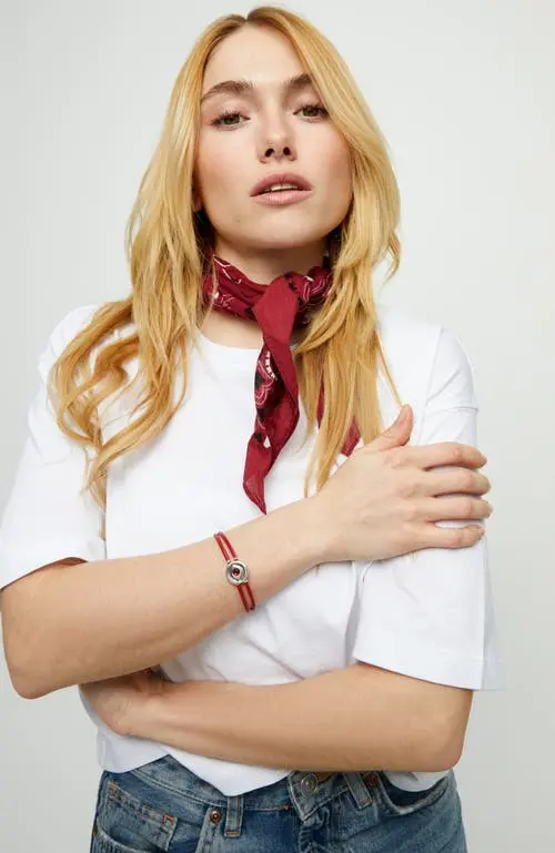 UNODE50 Red Leather Double Strap Bracelet With Eye Detail And Garnet Crystal