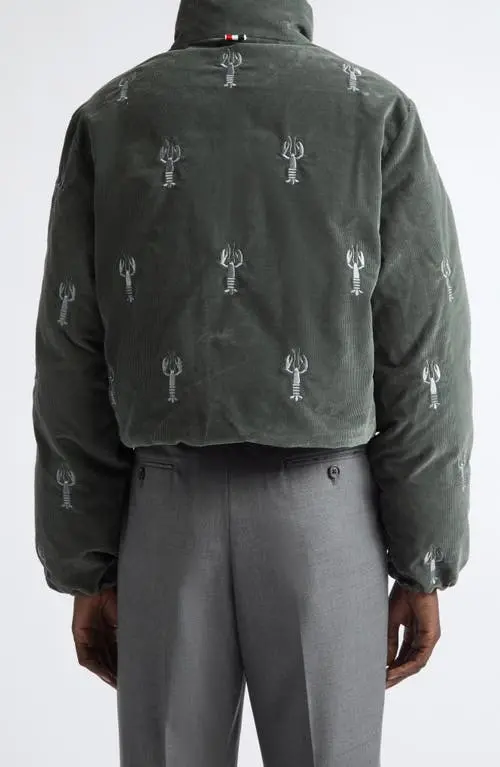 Thom Browne Cropped Lobster Stitch Corduroy Reversible Down Jacket - Medium Grey