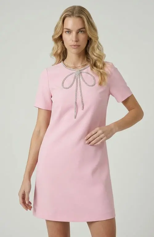 MODENAIRE Rhinestone Bow Detail Mini Dress - Pink
