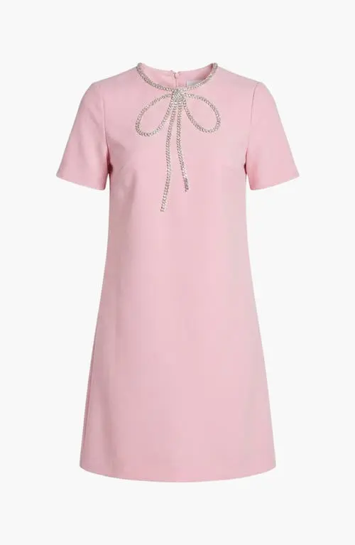 MODENAIRE Rhinestone Bow Detail Mini Dress - Pink