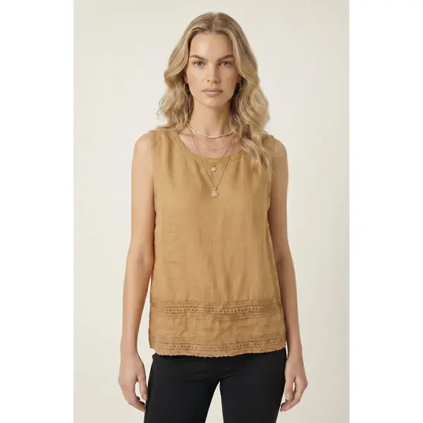 MODENAIRE Sleeveless Linen Top - Orange