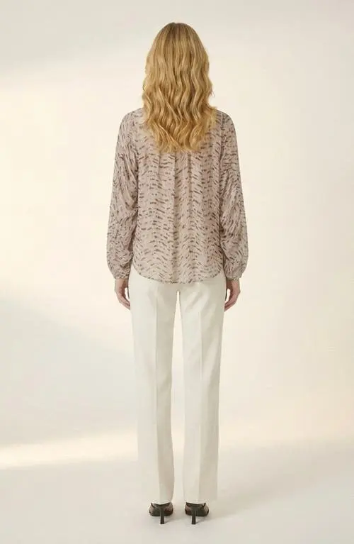 MODENAIRE V Neck Patterned Lightweight Long Sleeve Blouse