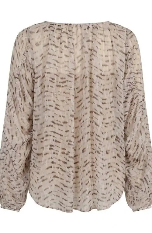 MODENAIRE V Neck Patterned Lightweight Long Sleeve Blouse